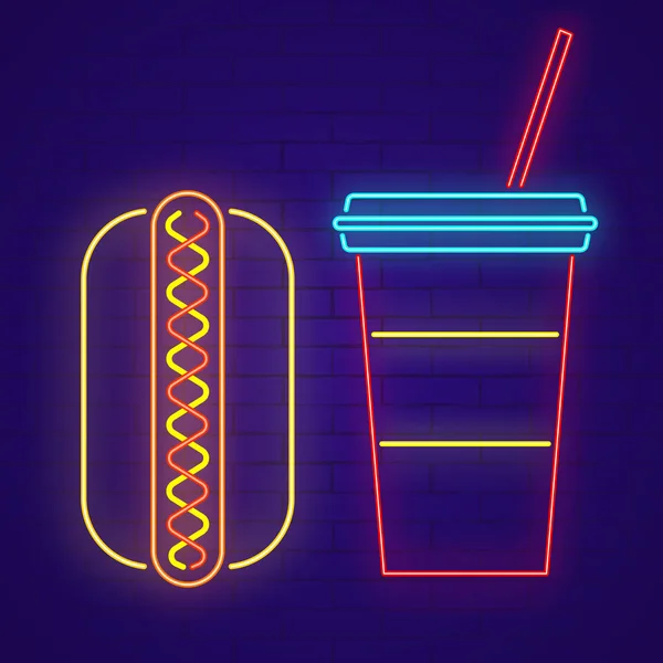 Fast Food Neon Sign Brick Wall Background Light Banner Vector Stock ...