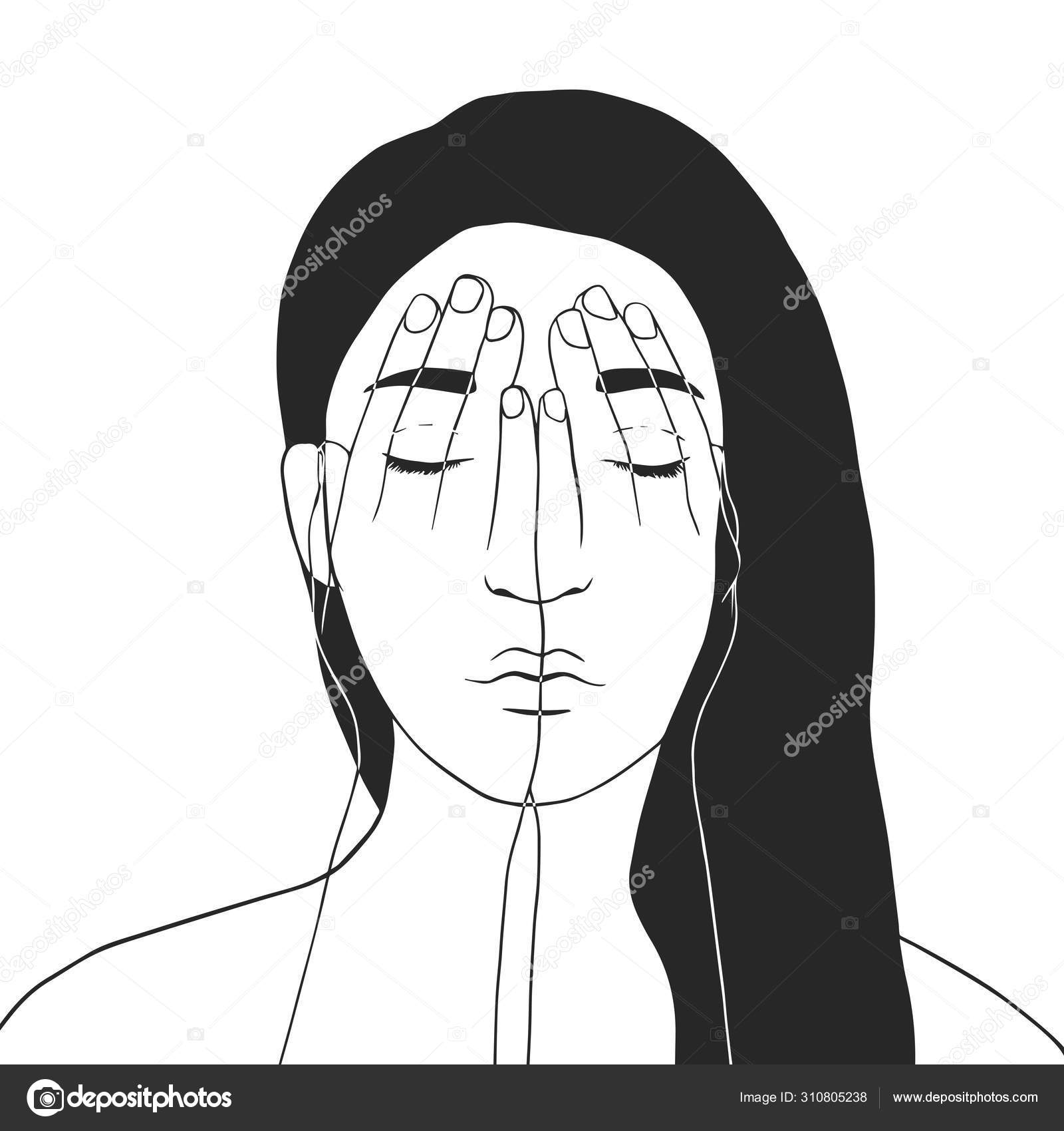 Girl Covers Her Face Her Hands Concept Pain Stress Depression Stock ...