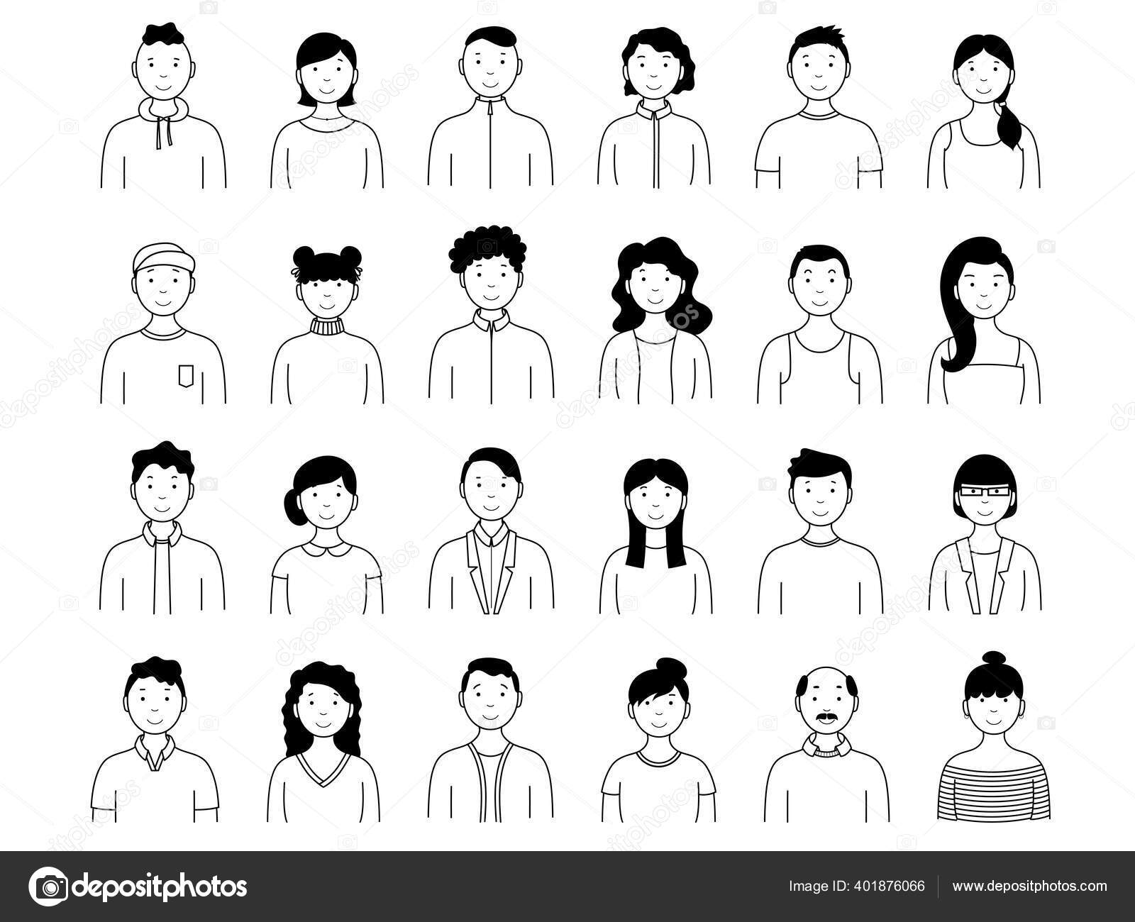 Collection Portraits People Simple Set Male Female Avatars Vector ...