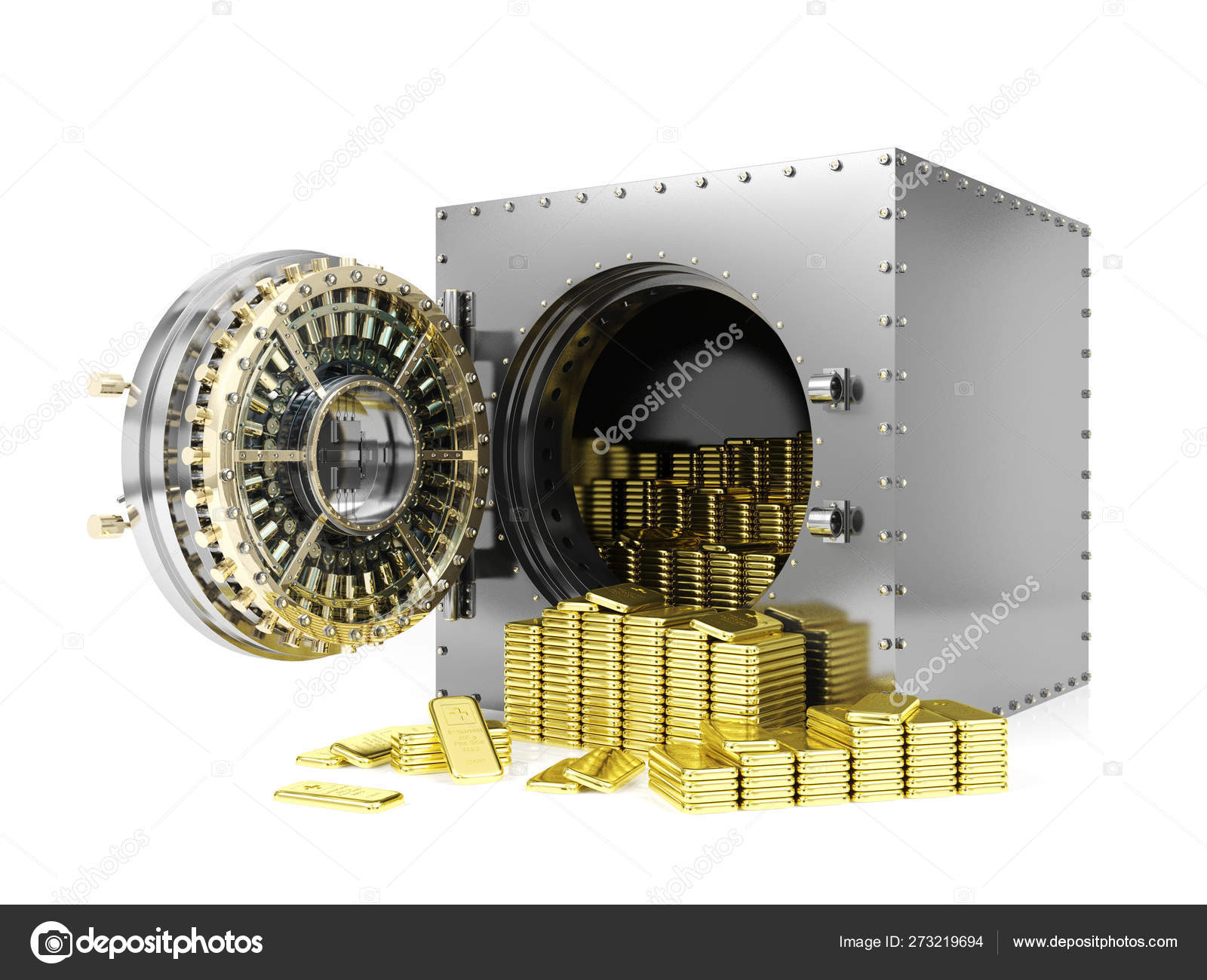 Bank Safe Deposit Box Opened Bank Vault Door Revealing Gold — Stock ...