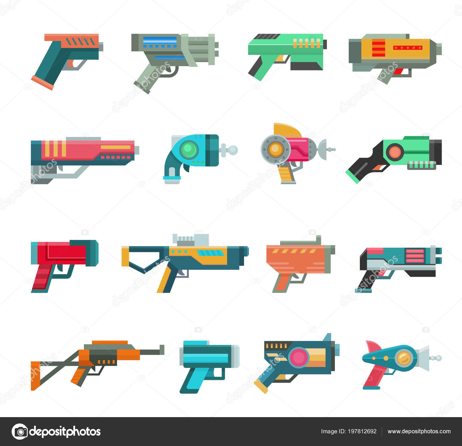 Cartoon gun vector toy blaster for kids game with futuristic handgun ...