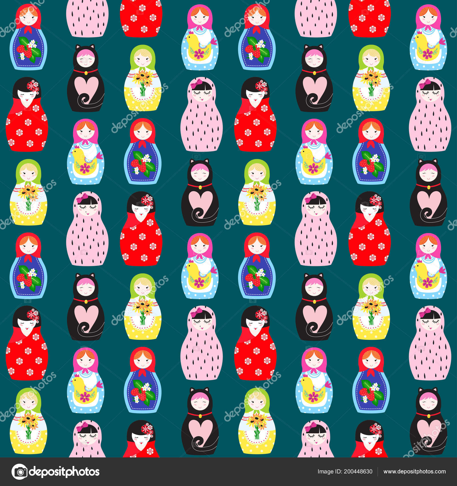 Matryoshka vector traditional russian nesting doll toy with handmade ...