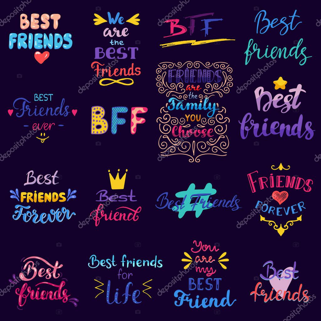 Amigo letras vector BFF amistad tarjeta tipografía y caligrafía ...