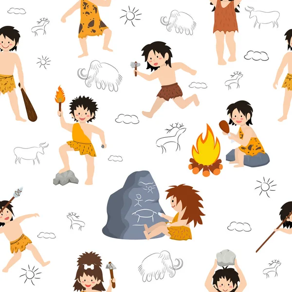 Primitive people vector primeval neanderthal cartoon character and ...