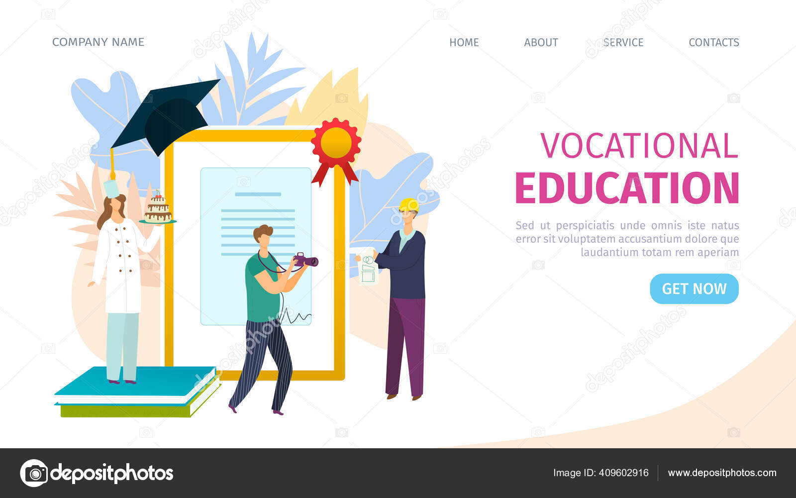 Vocational education training concept of learning, landing page, vector ...