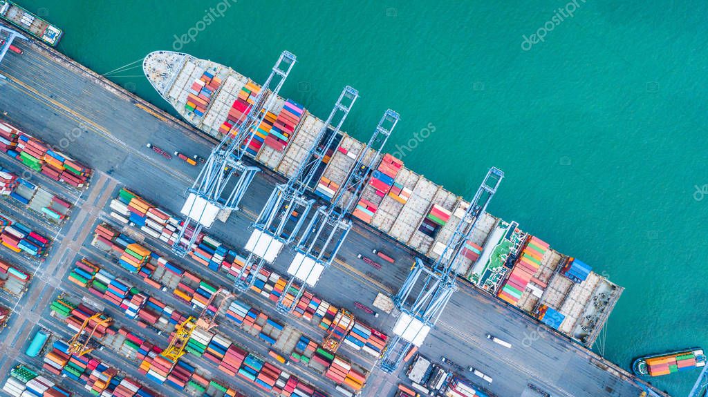 Vista a rea del buque de carga de contenedores, log stica de exportaci n de importaci n ...