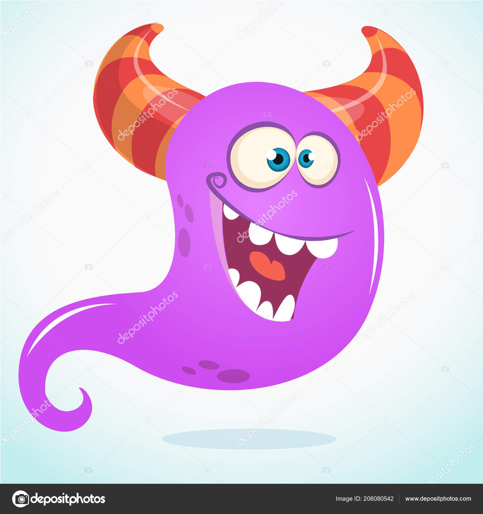 Happy Cartoon Monster Ghost Vector Halloween Illustration Purple Ghost ...