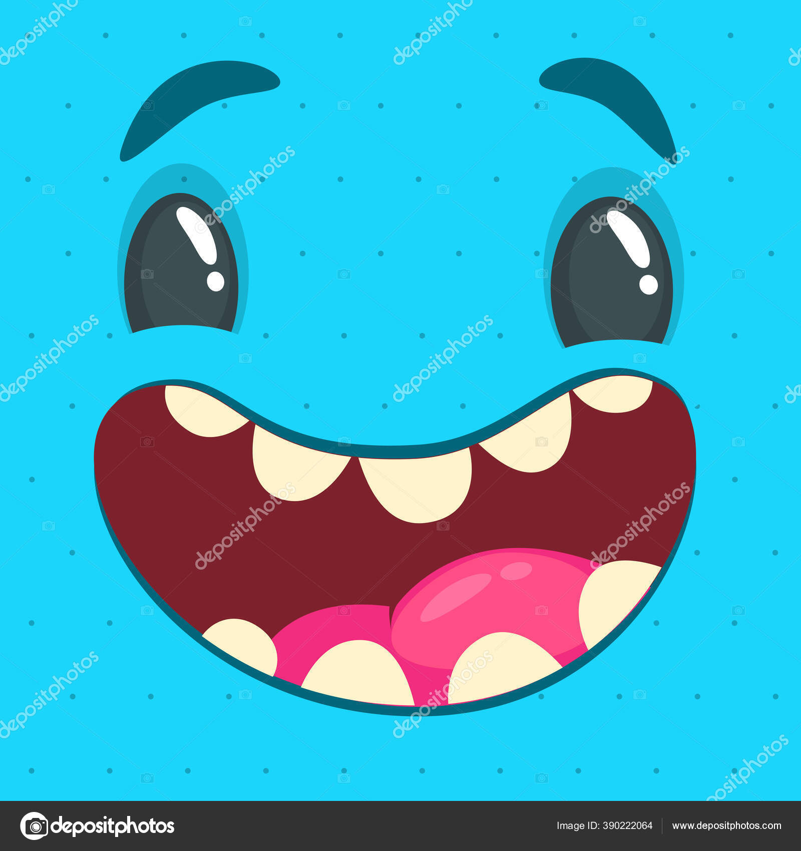 Cartoon Monster Face Vector Halloween Blue Smiling Monster Avatar Big ...