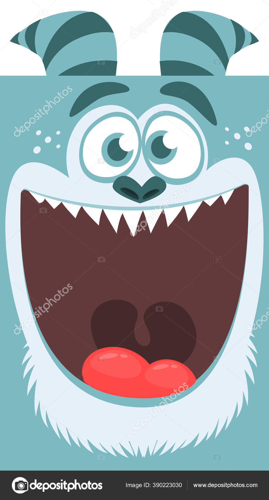 Halloween Vector Blue Monster Big Teeth Mouth Opened Wide Isolated ...