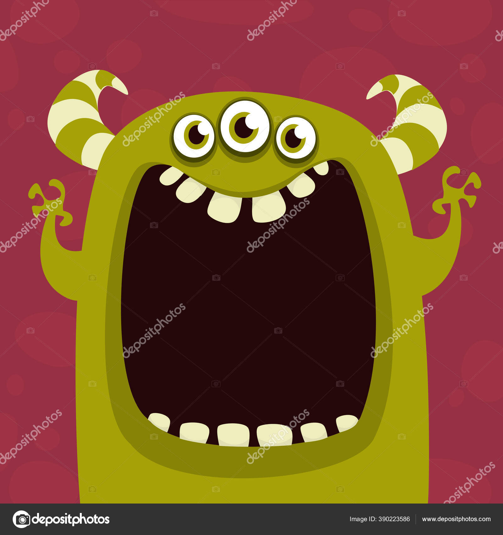 Cartoon Green Horned Monster Vector Illustration Isolated Stock Vector ...
