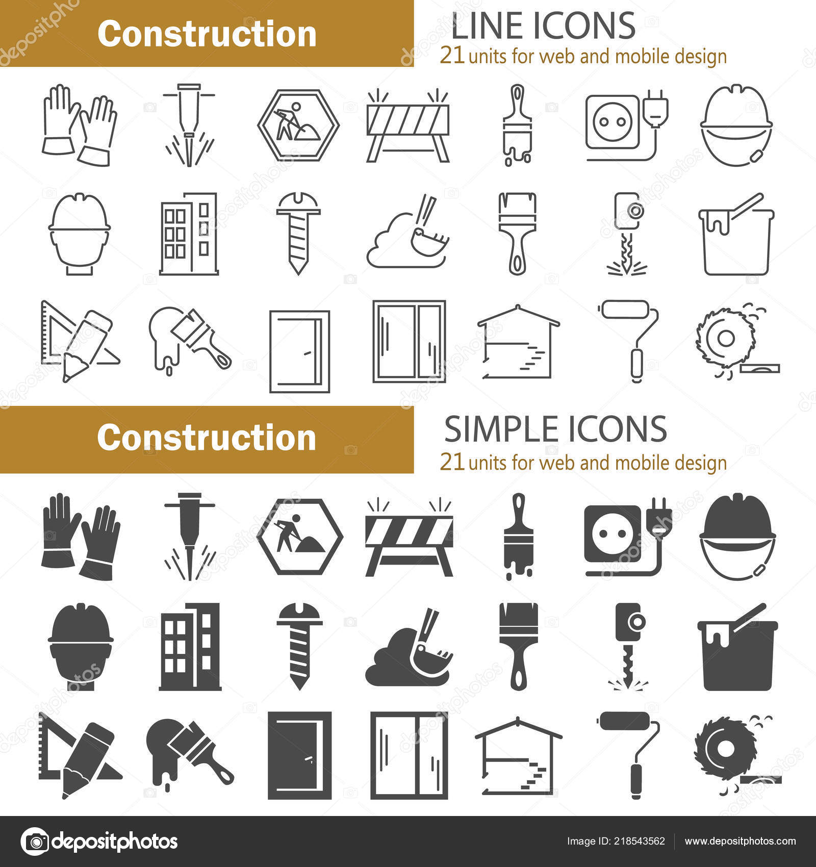 Construction Line Simple Icons Set Web Mobile Design Stock Vector Image ...