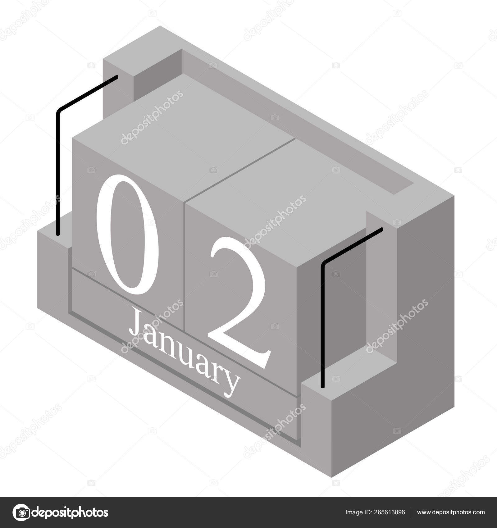 2 de enero fecha en un solo día calendario. Calendario de bloques de ...