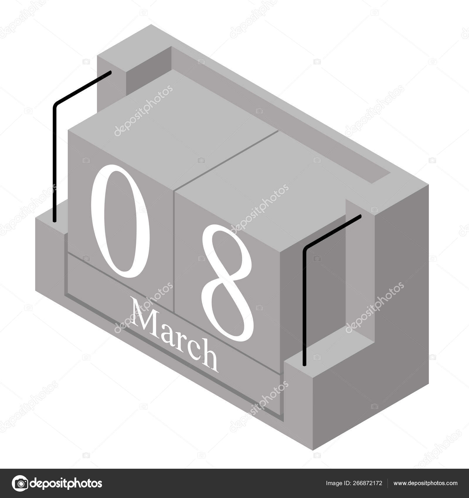 March 8th date on a single day calendar. Gray wood block calendar ...