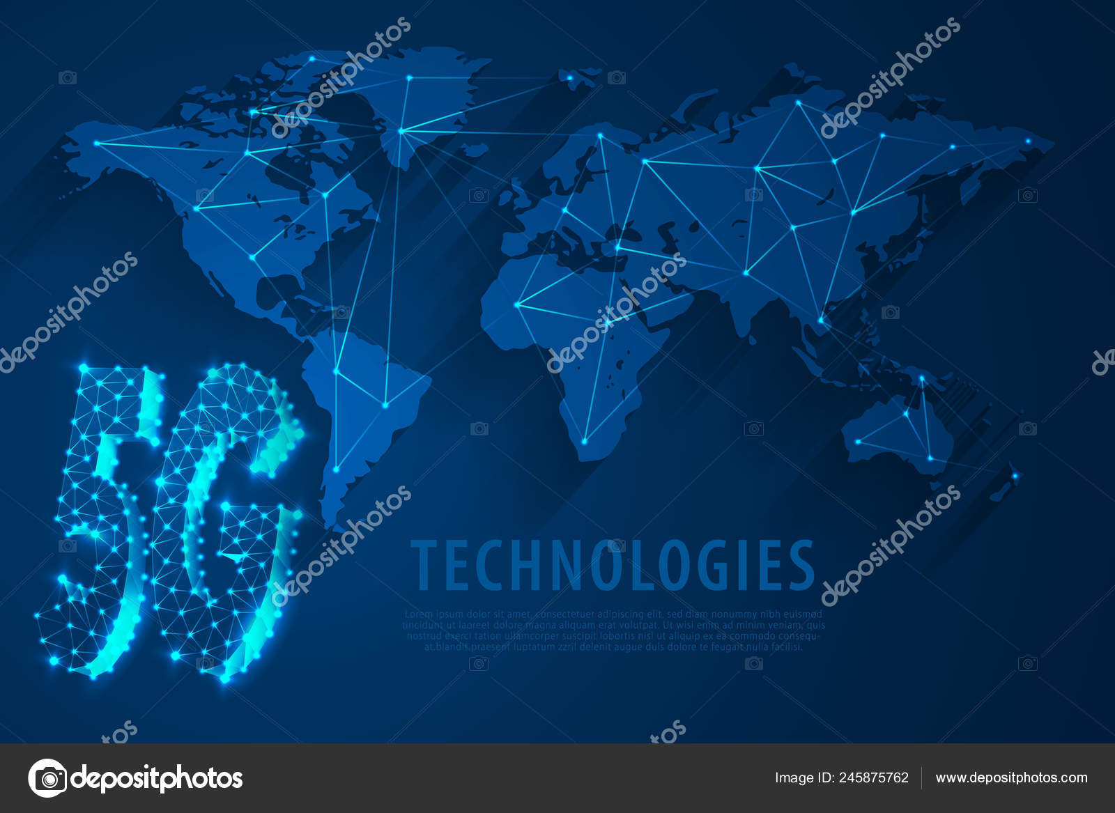 Global Network Technology Blue Background World Map Vector Illustration ...
