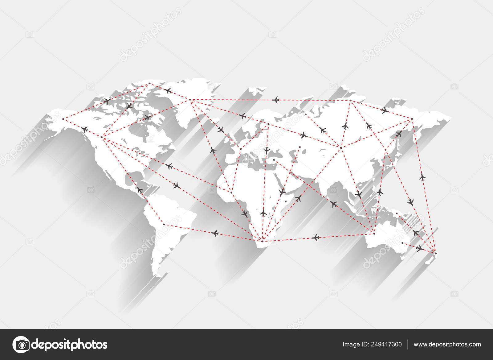 Aeropuerto y rutas del avión en el mapa del mundo blanco, vector Vector ...