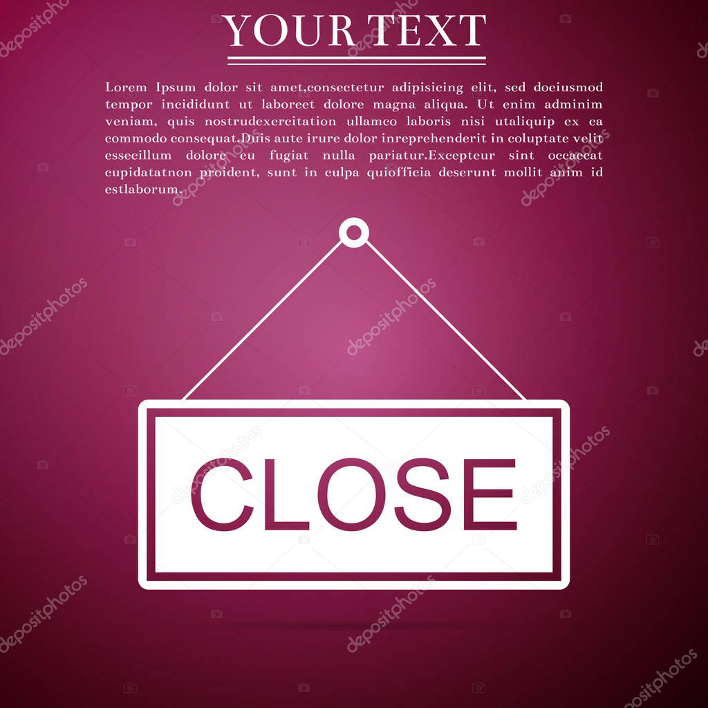 Signo colgante con texto Icono cerrado aislado sobre fondo p rpura. Tema comercial para cafeter ...