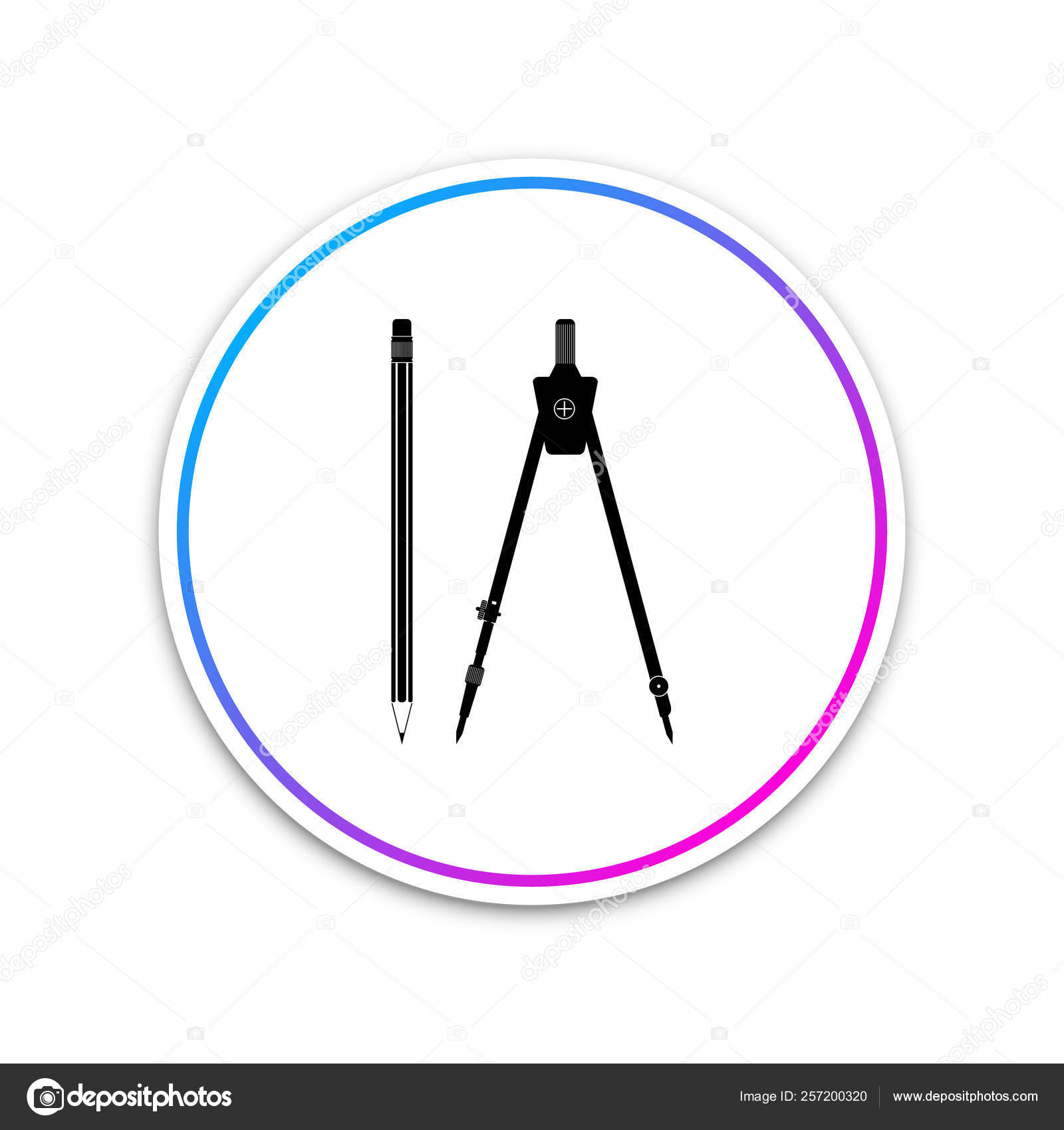 Drawing compass and pencil with eraser icon isolated on white ...