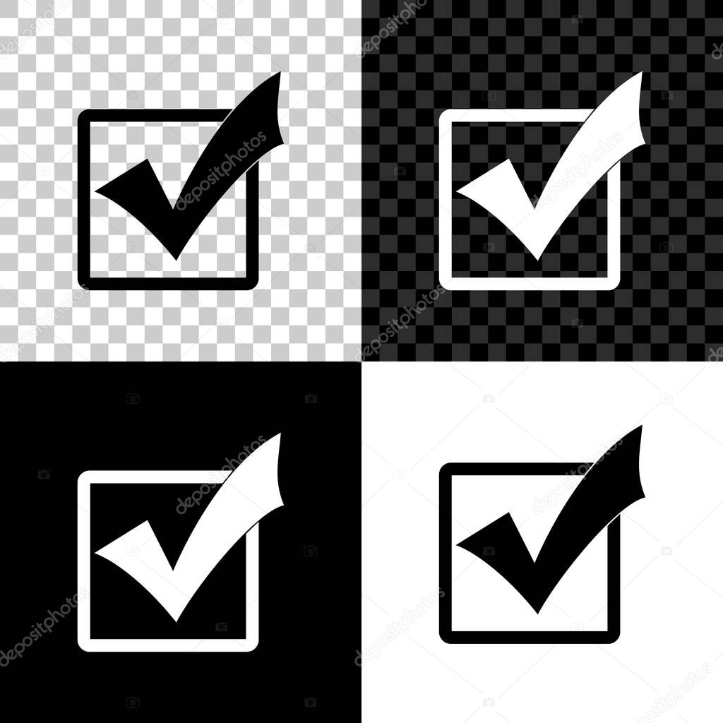 Marque la marca en un icono de caja aislado sobre fondo negro, blanco y ...