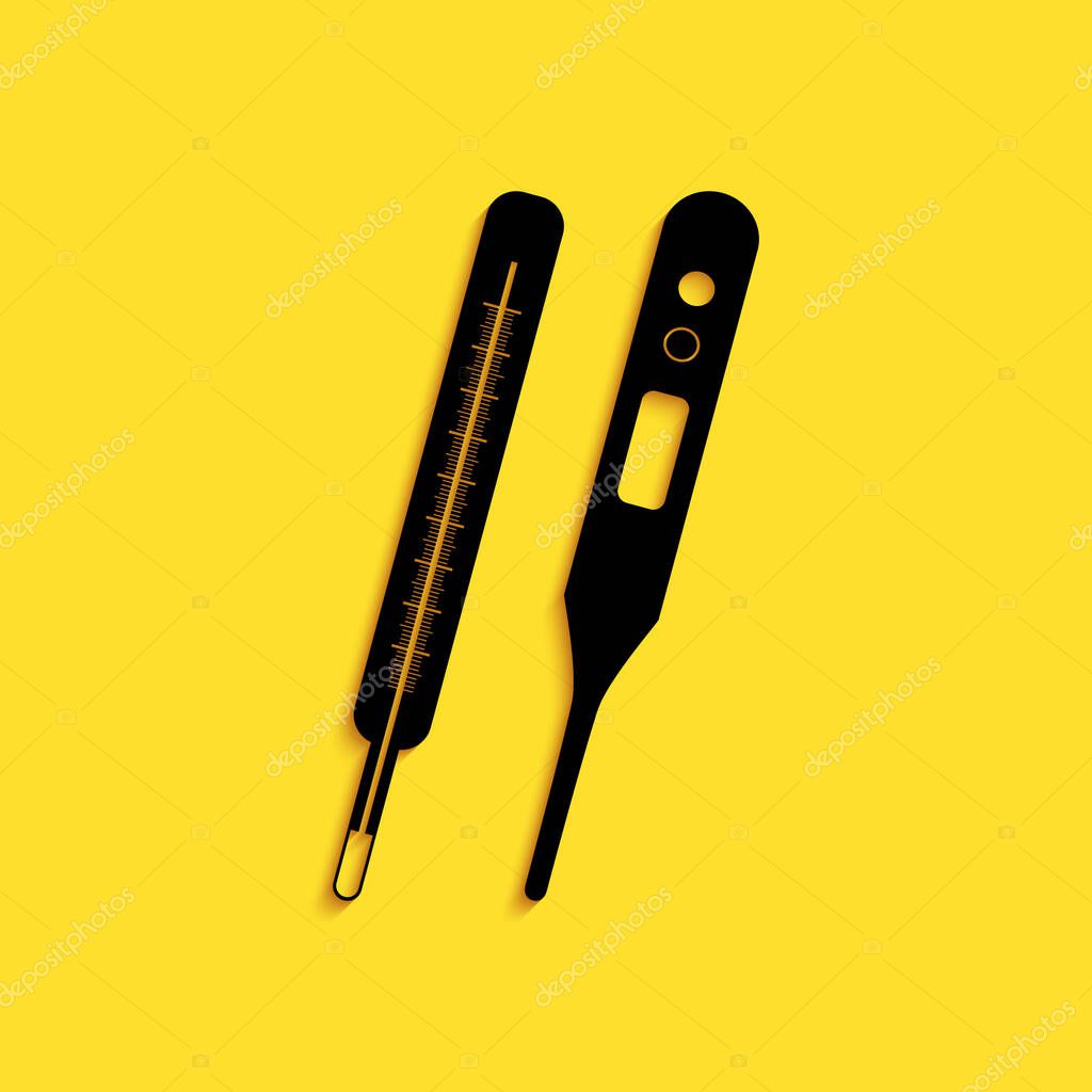 Termómetro médico clásico negro y termómetro digital para icono de ...