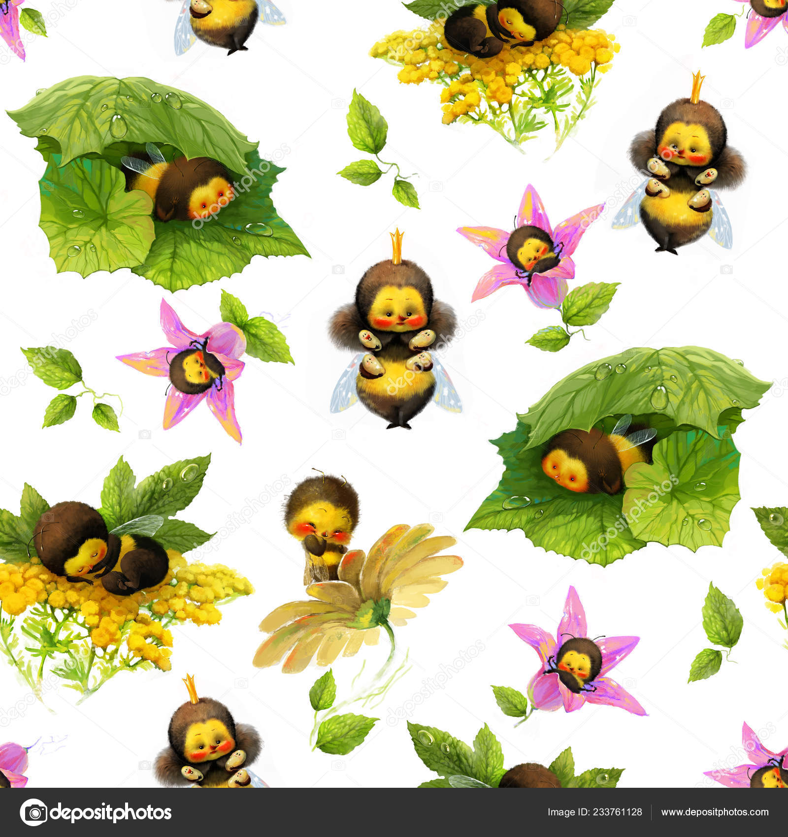 Seamless Pattern Drawing Bees White Background Stock Illustration by ...