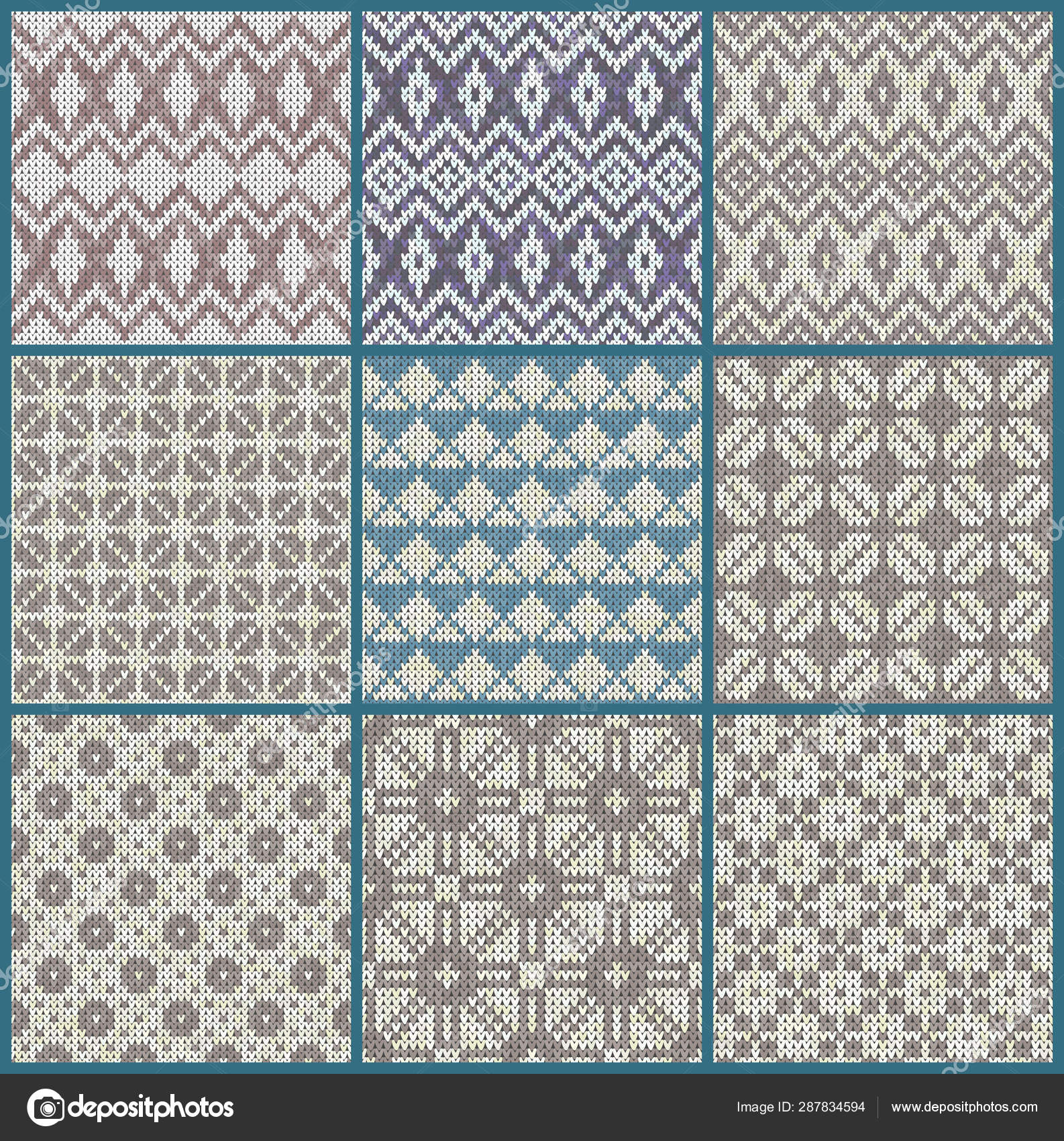 Knitted Patterns Set. Realistic samples backgrounds. Geometric ...