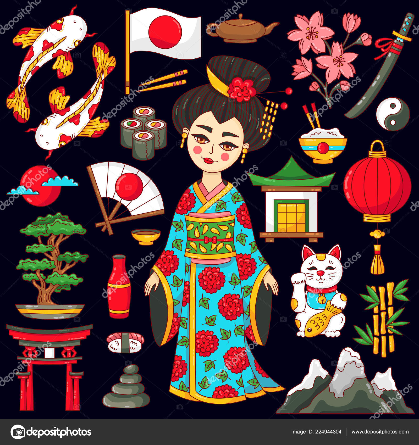 Japan doodle cartoon icons set Stock Vector Image by ©Olizabet #224944304