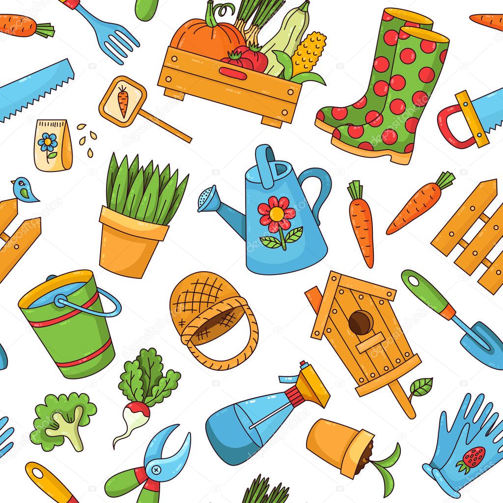 Jardinería agricultura patrón de vectores sin costura 2022