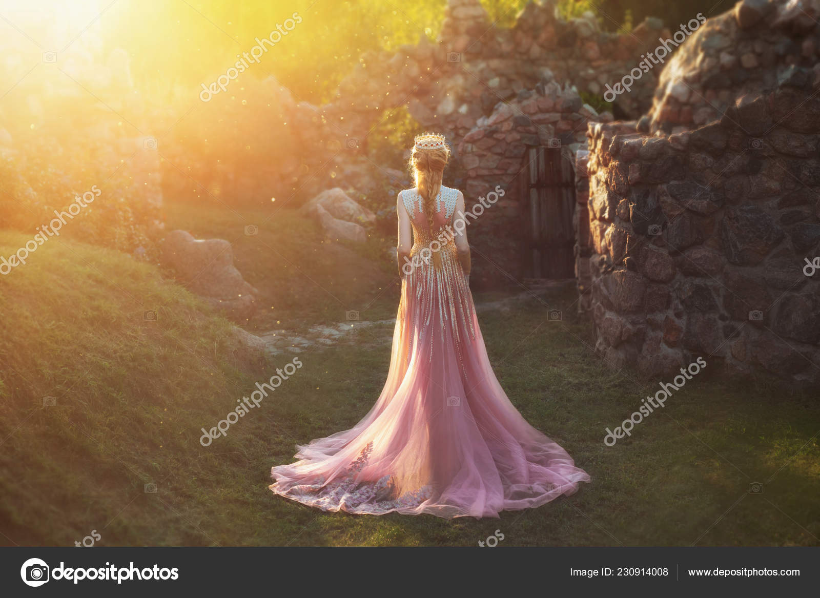 Shooting Face Back Wonderful Princess Blond Hair Crown Wearing Amazing ...