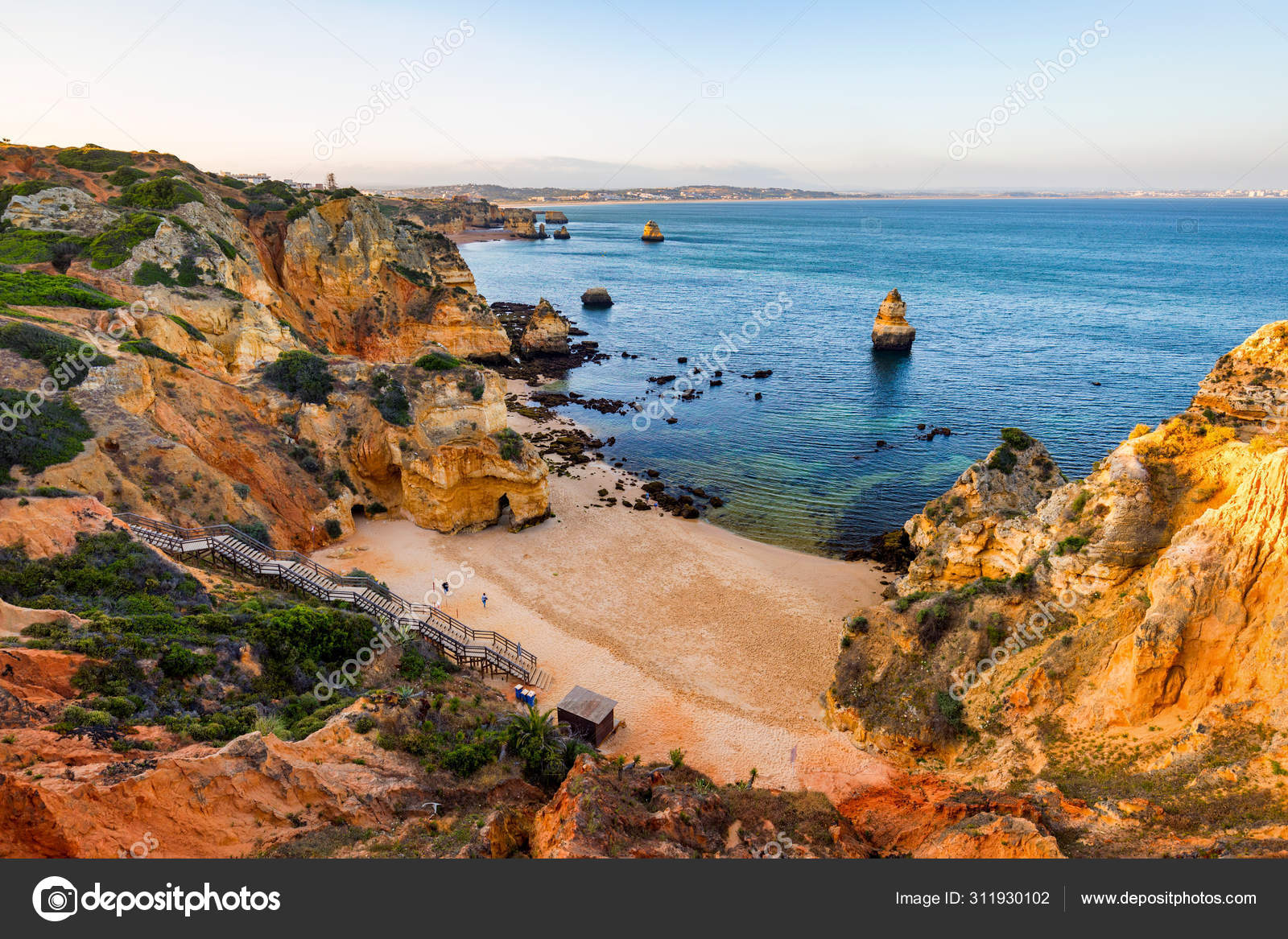 Camilo Beach (Praia do Camilo) at Algarve, Portugal with turquoi Stock ...