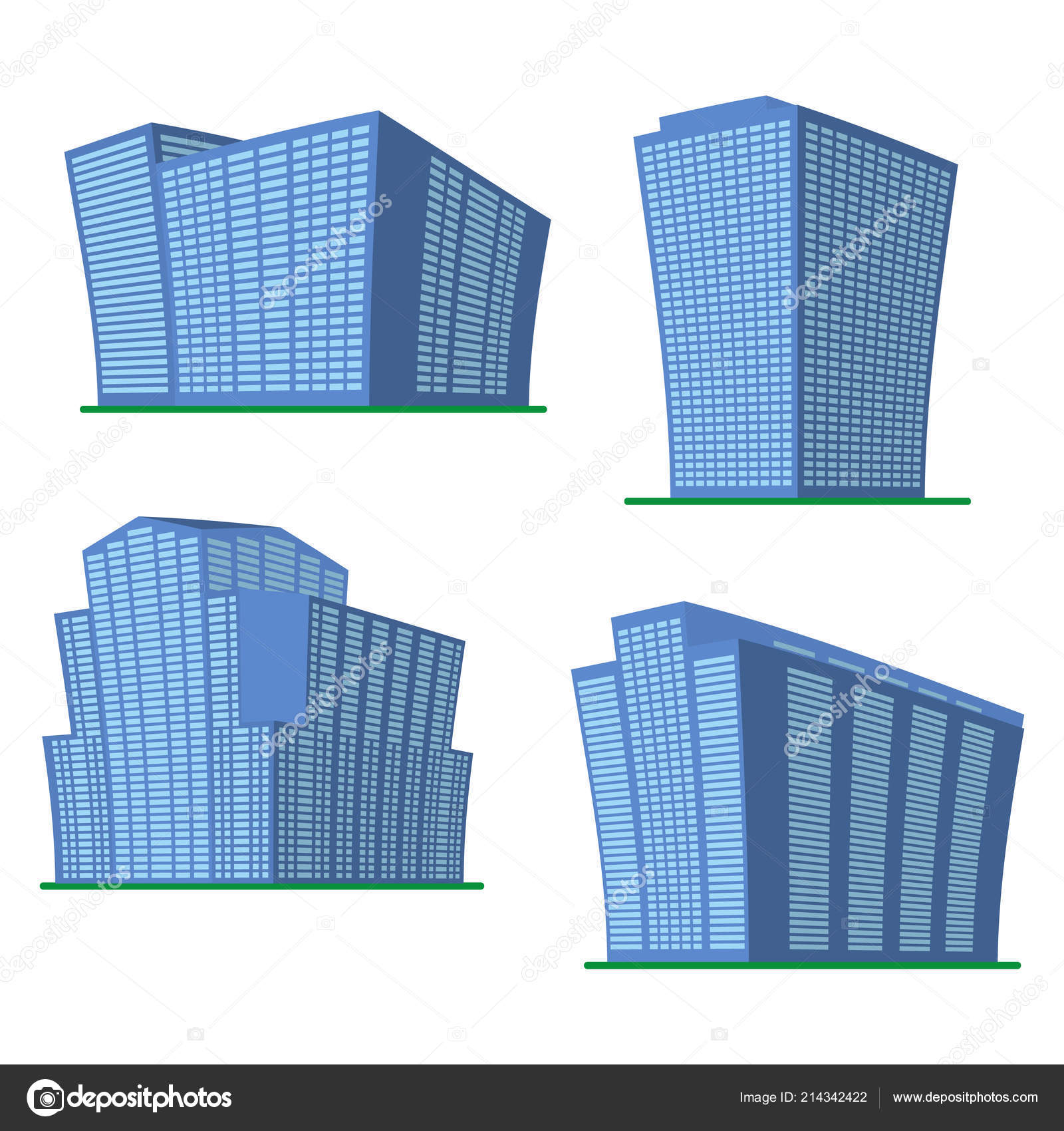 Set Four Modern High Rise Building White Background View Building Stock ...