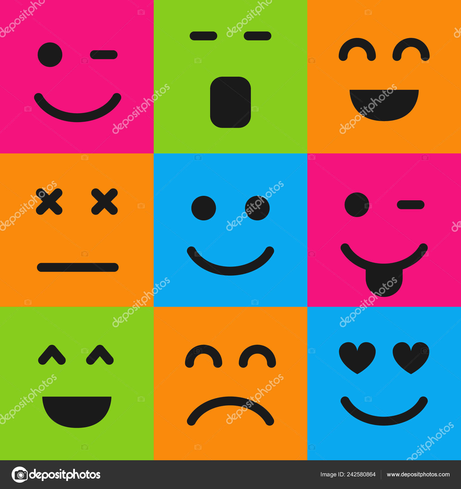 Set of nine colorful emoticons Stock Vector by ©DniproDD 242580864