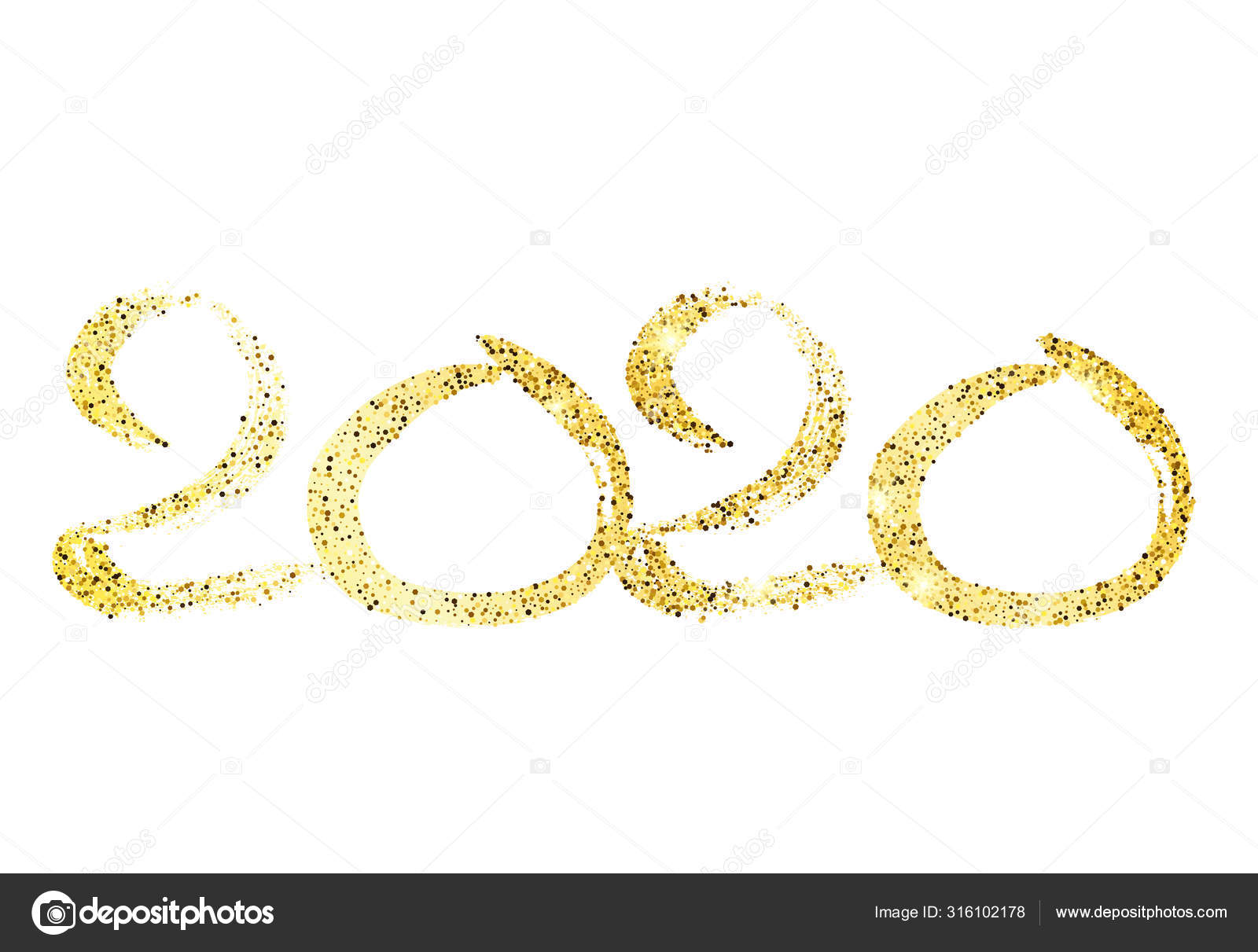 2020 gold glitter lettering and hand drawn numbers Stock Vector by ...