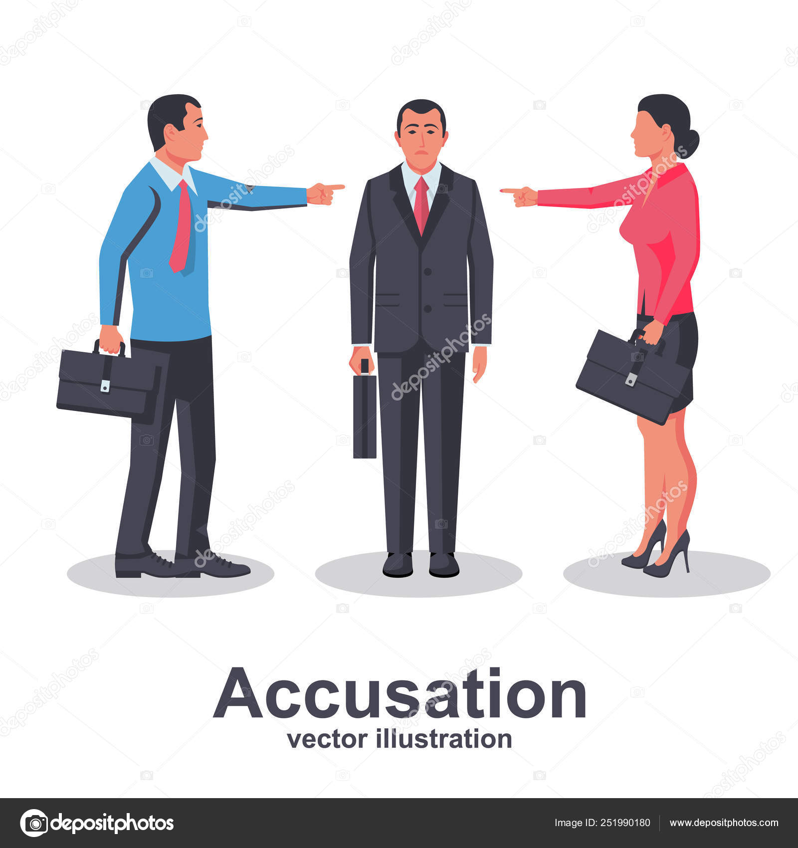 Equipo de empleados señalan con el dedo a la persona culpable Vector de ...