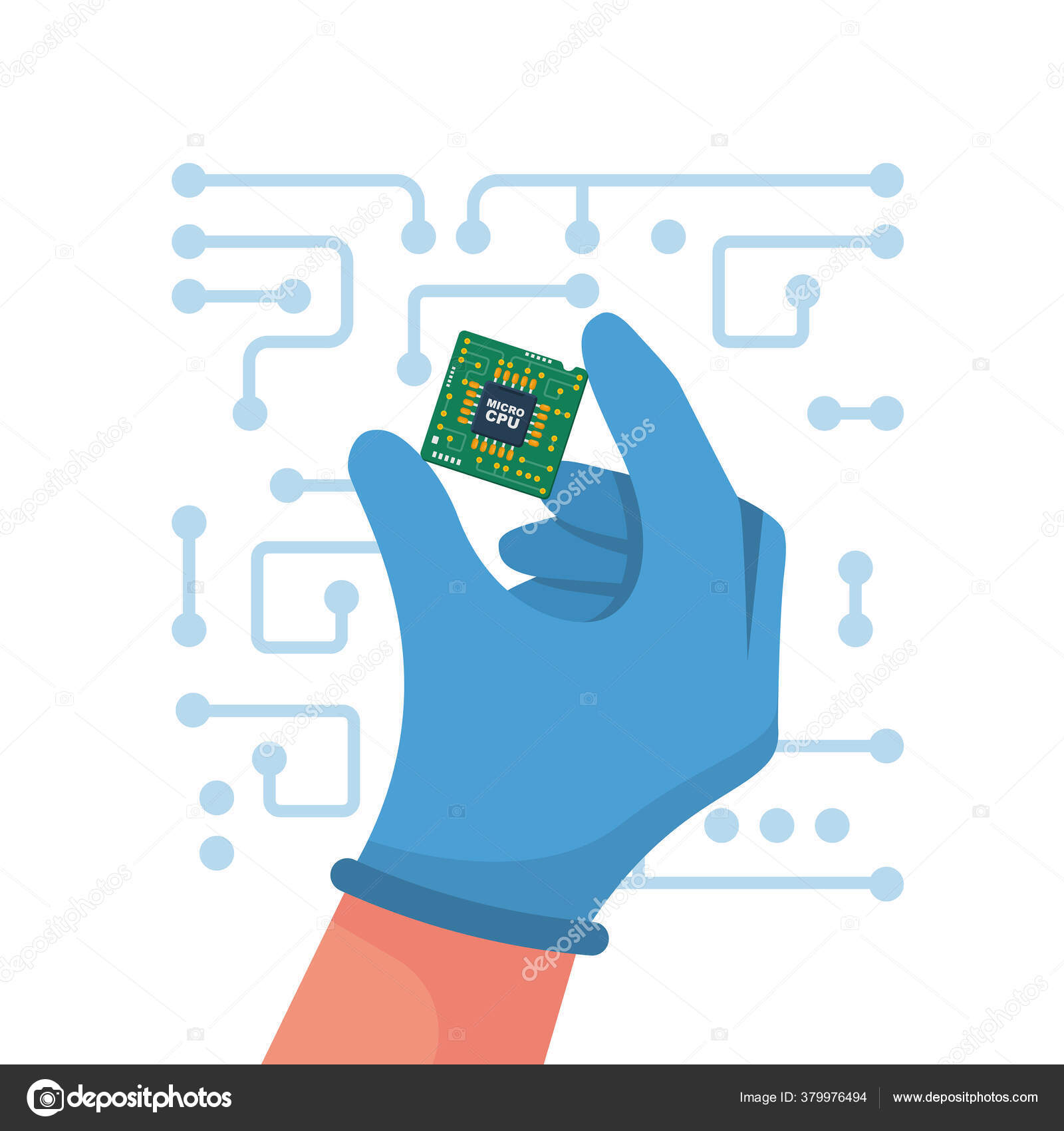 Computer Chip Hand Vector Illustration Flat Design Isolated White ...
