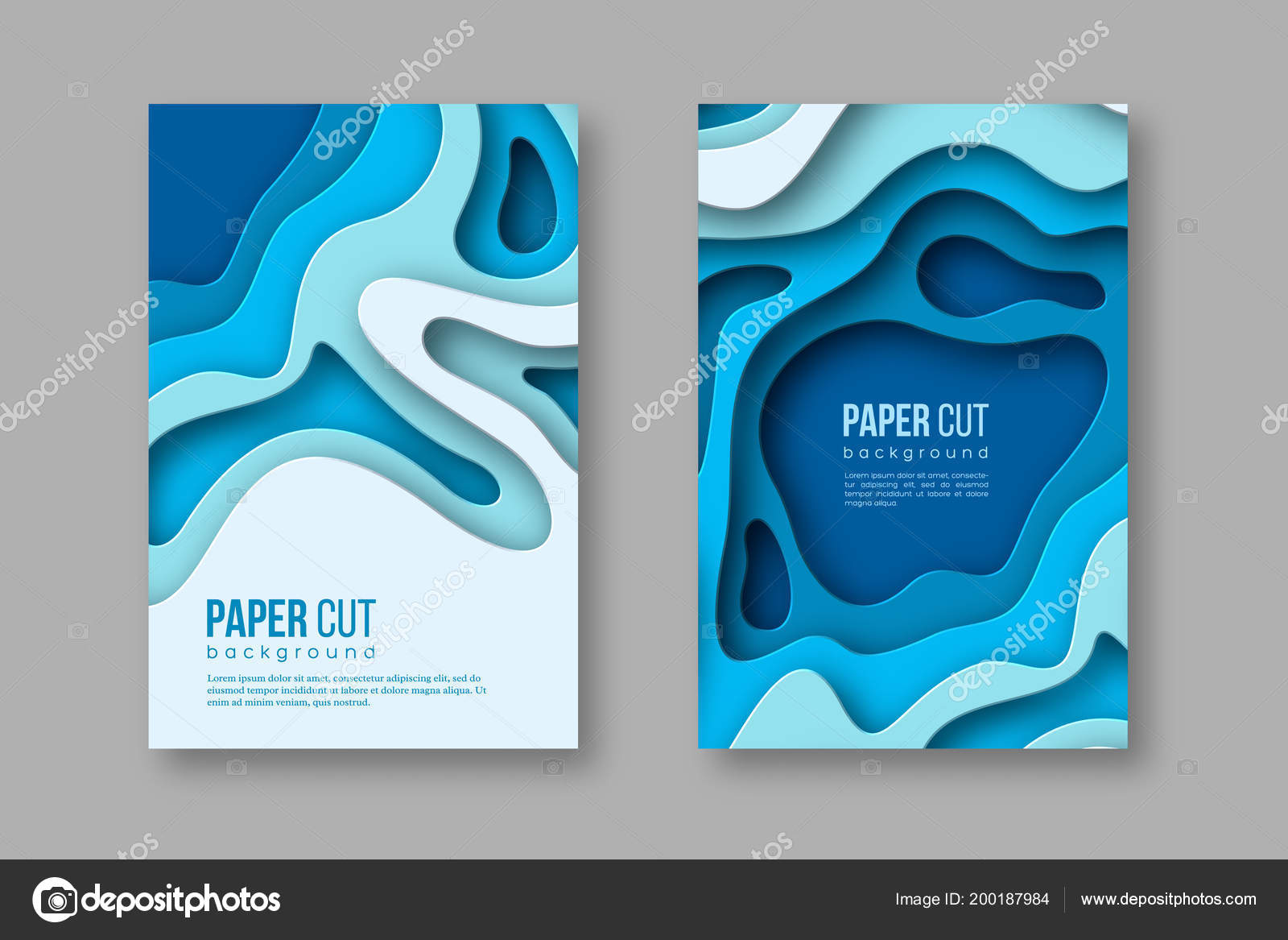 3d paper cut vertical banners. Shapes with shadow in different blue ...