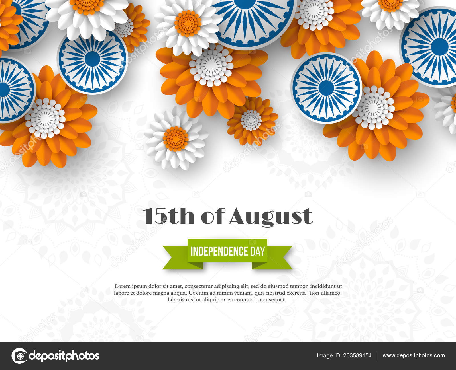 Indian Independence day holiday design. 3d wheels with flowers in ...