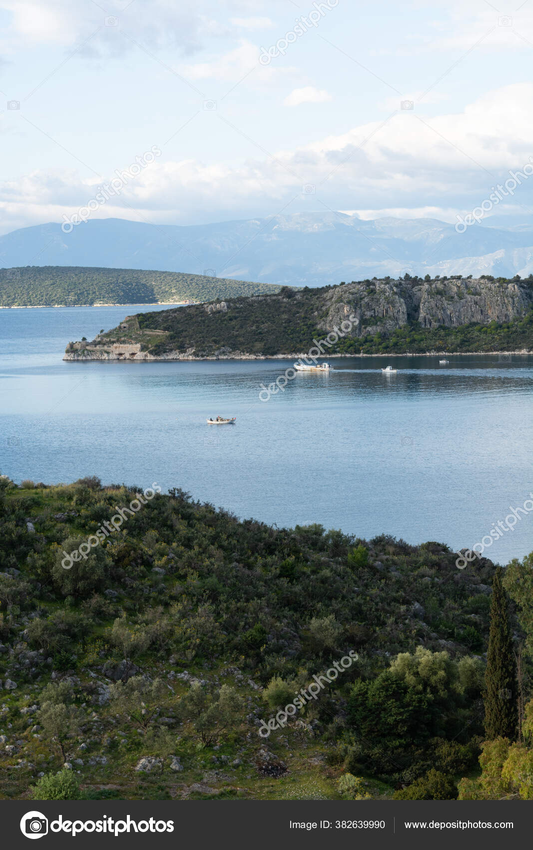 Landscape Small Greek Islands Bays Villages Peloponnese Greece Nafplio ...