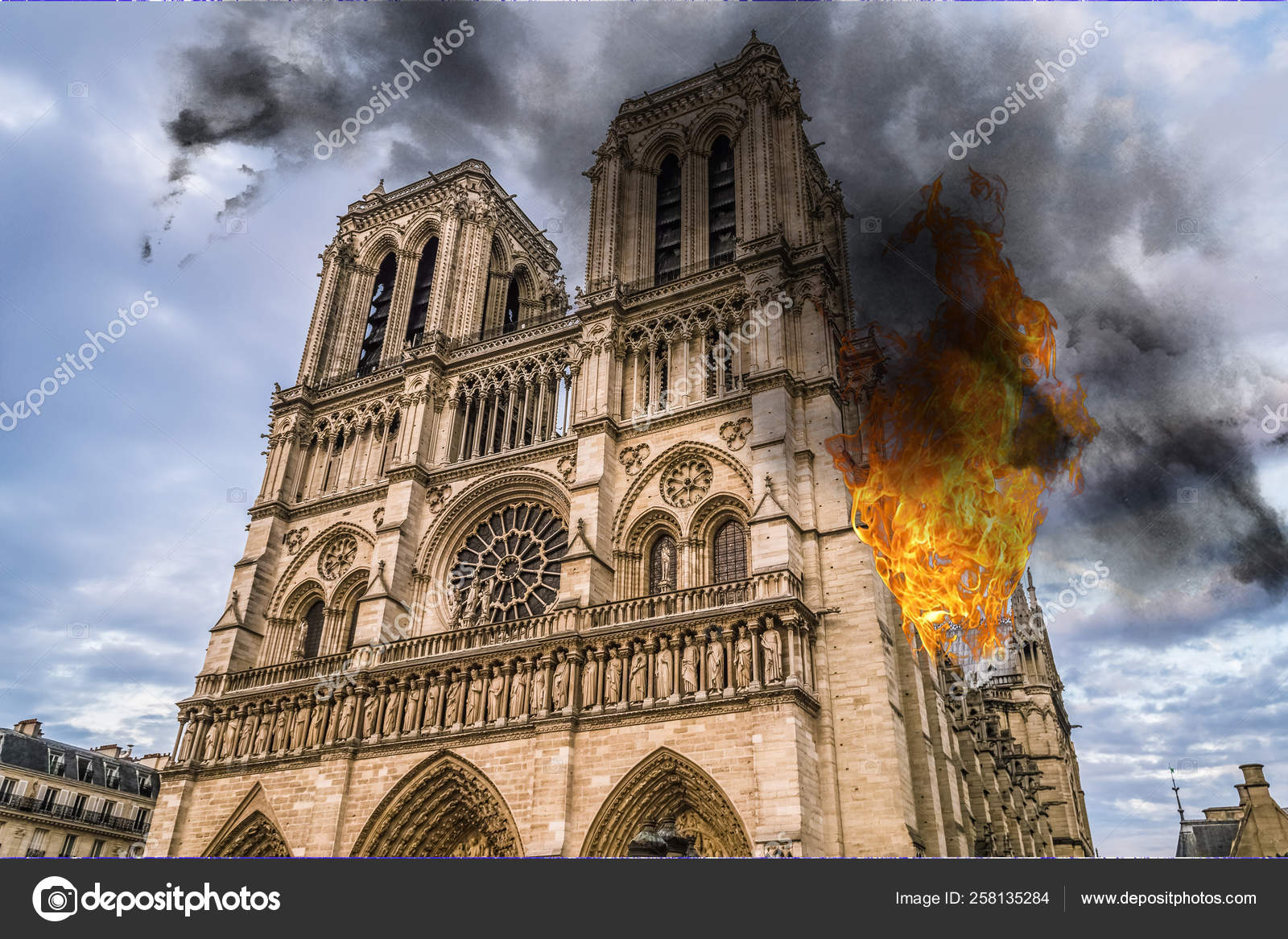Fire Notre Dame Cathedral Burning Representation Stock Photo by ...