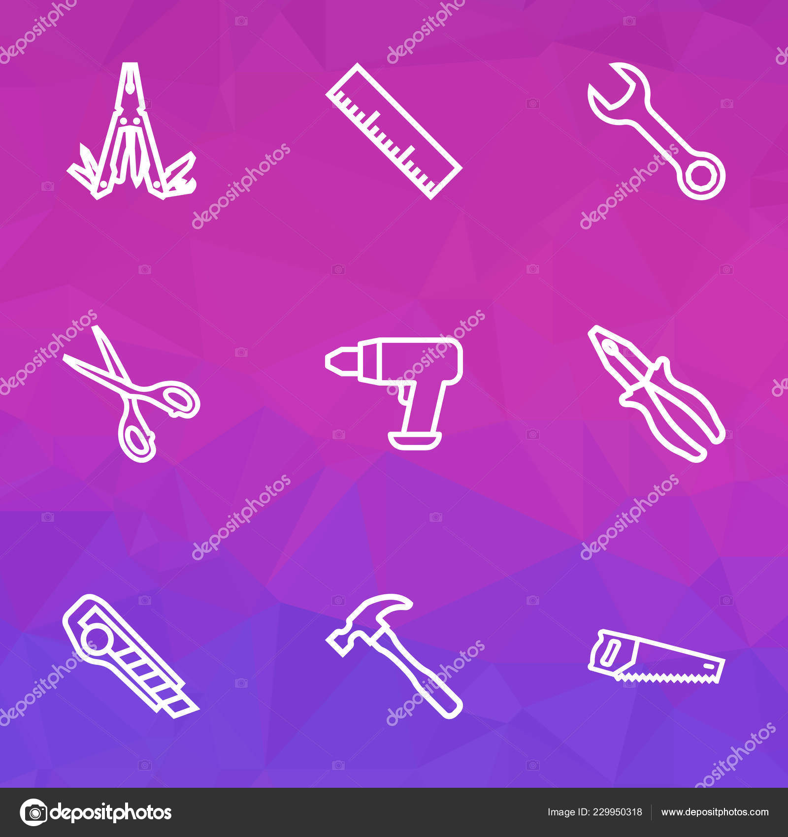 Tools icons line style set with multi tool, utility knife, wrench and ...