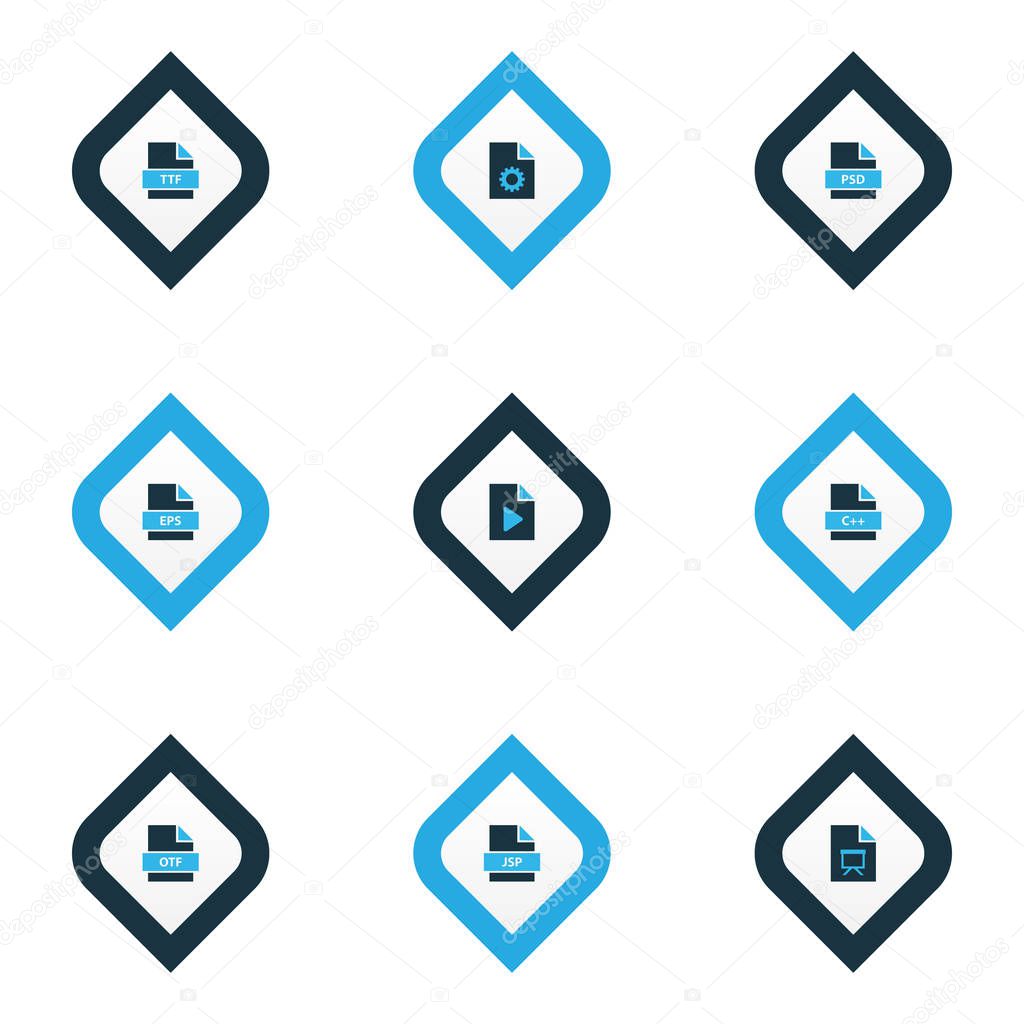 Conjunto de iconos de documento coloreado con lenguaje de programación ...