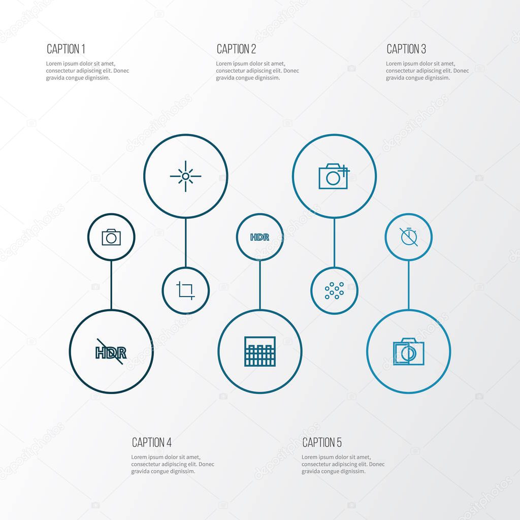 Iconos de fotos conjunto de estilo de línea con aparato de fotos ...