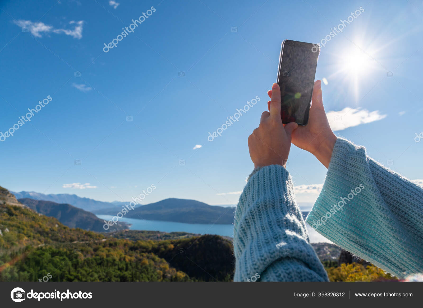 Traveler Backpack Smartphone Stands Mountain — Stock Photo © Scharfsinn ...