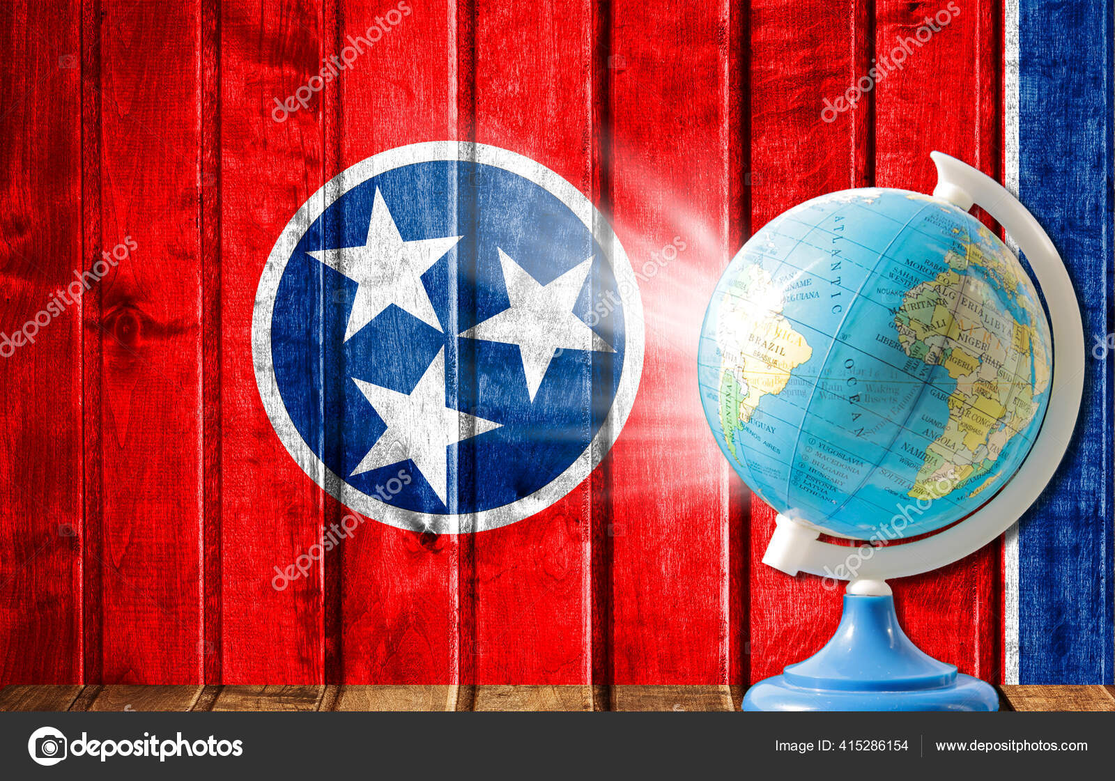 Globe World Map Wooden Background Image Flag State Tennessee Concept ...