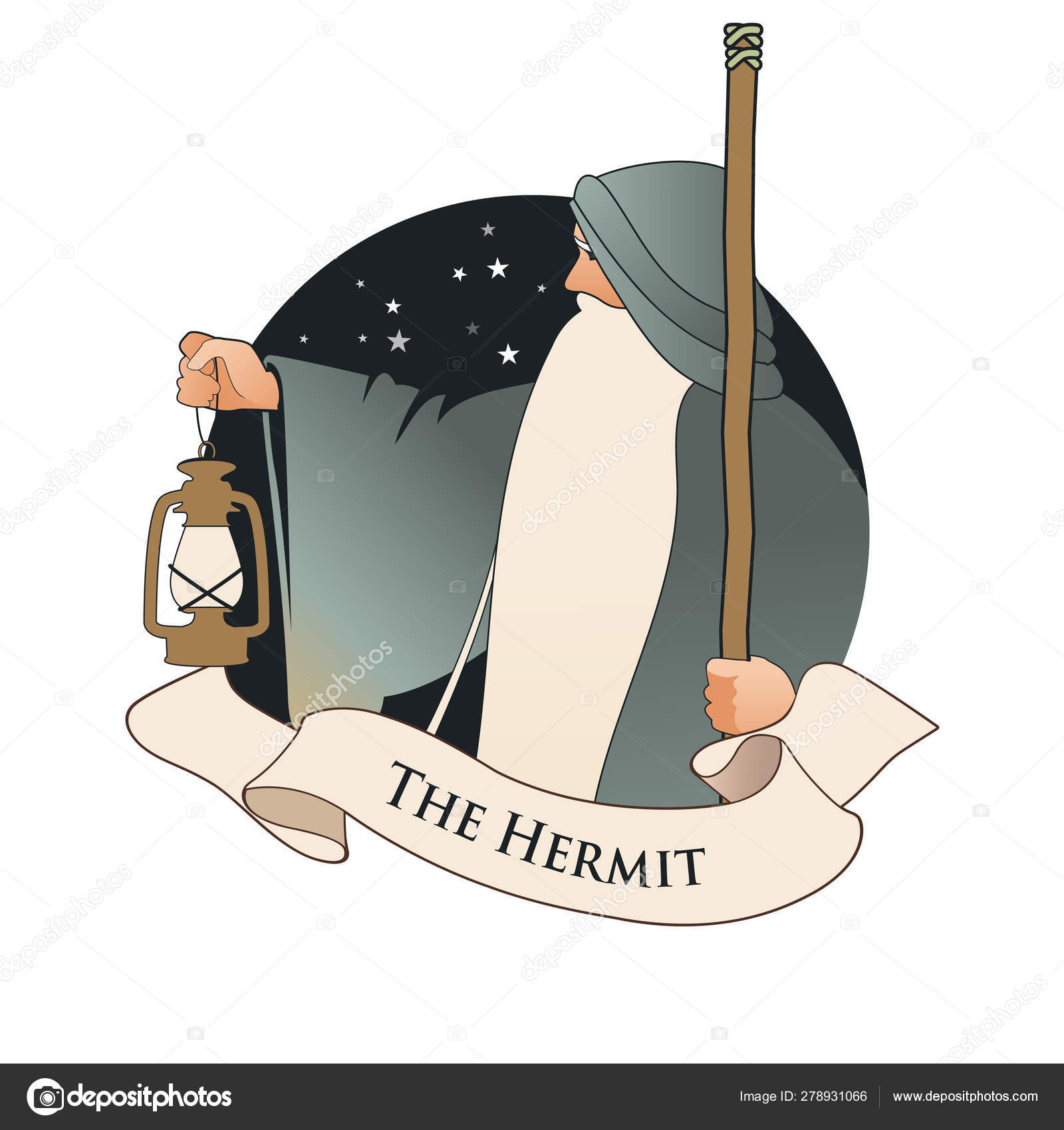 Major Arcana Emblem Tarot Card. The Hermit. Stock Vector Image by ...