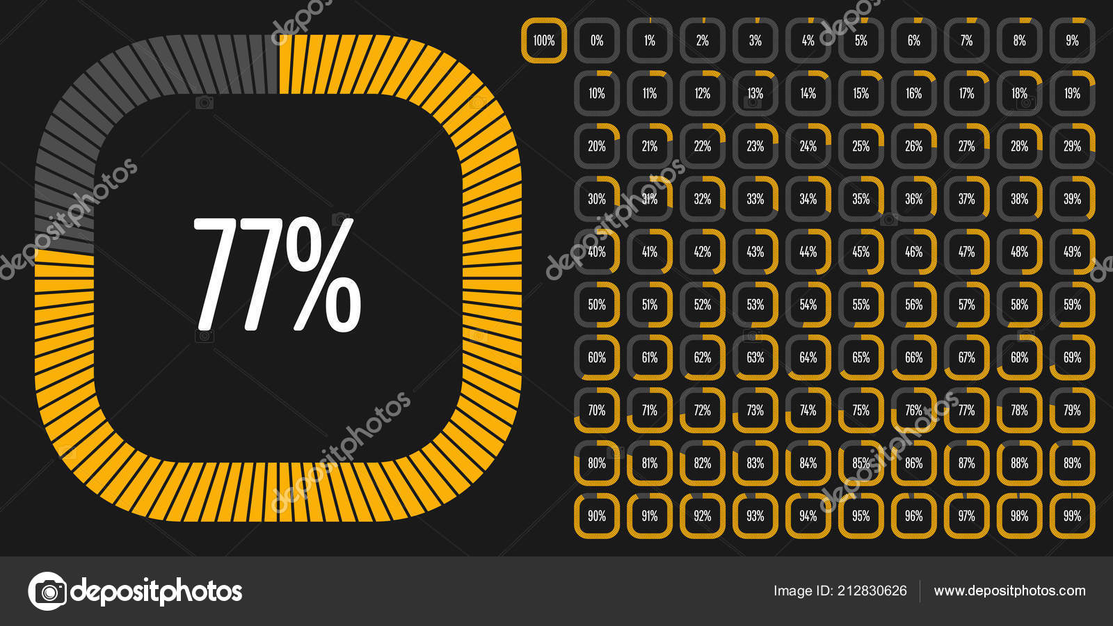 Set Rectangle Percentage Diagrams 100 Ready Use Web Design User Stock ...