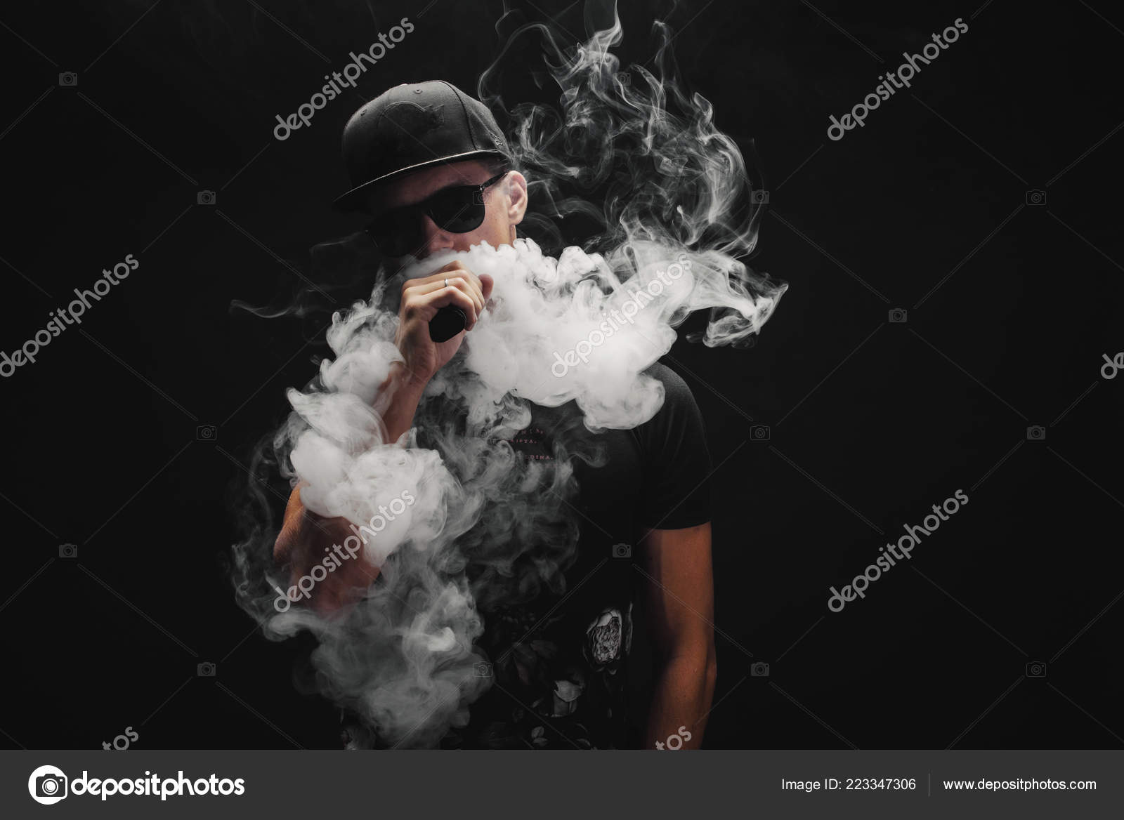Vape Man Portrait Handsome Young White Guy Modern Black Cap — Stock ...