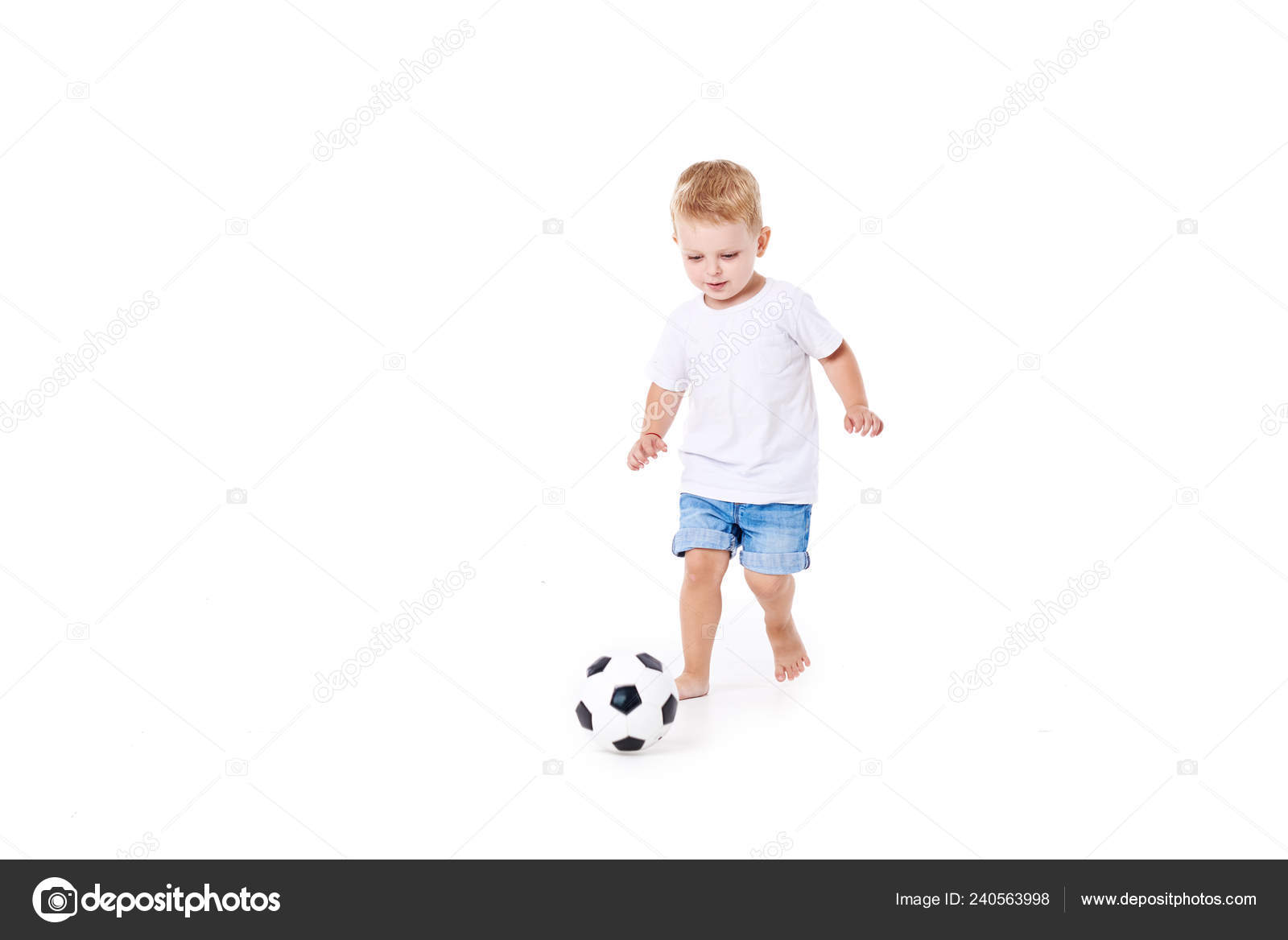 Little Cute Kid Baby Boy Years Old Football Fan White — Stock Photo ...