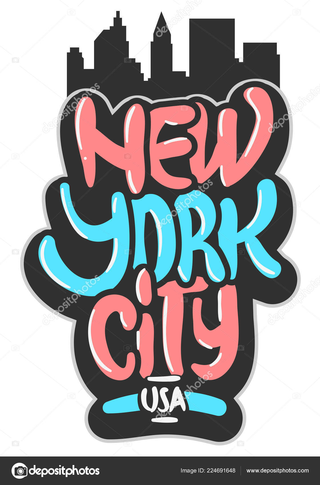 New York City Usa Graffiti Influenced Label Sign Logo Hand Drawn ...