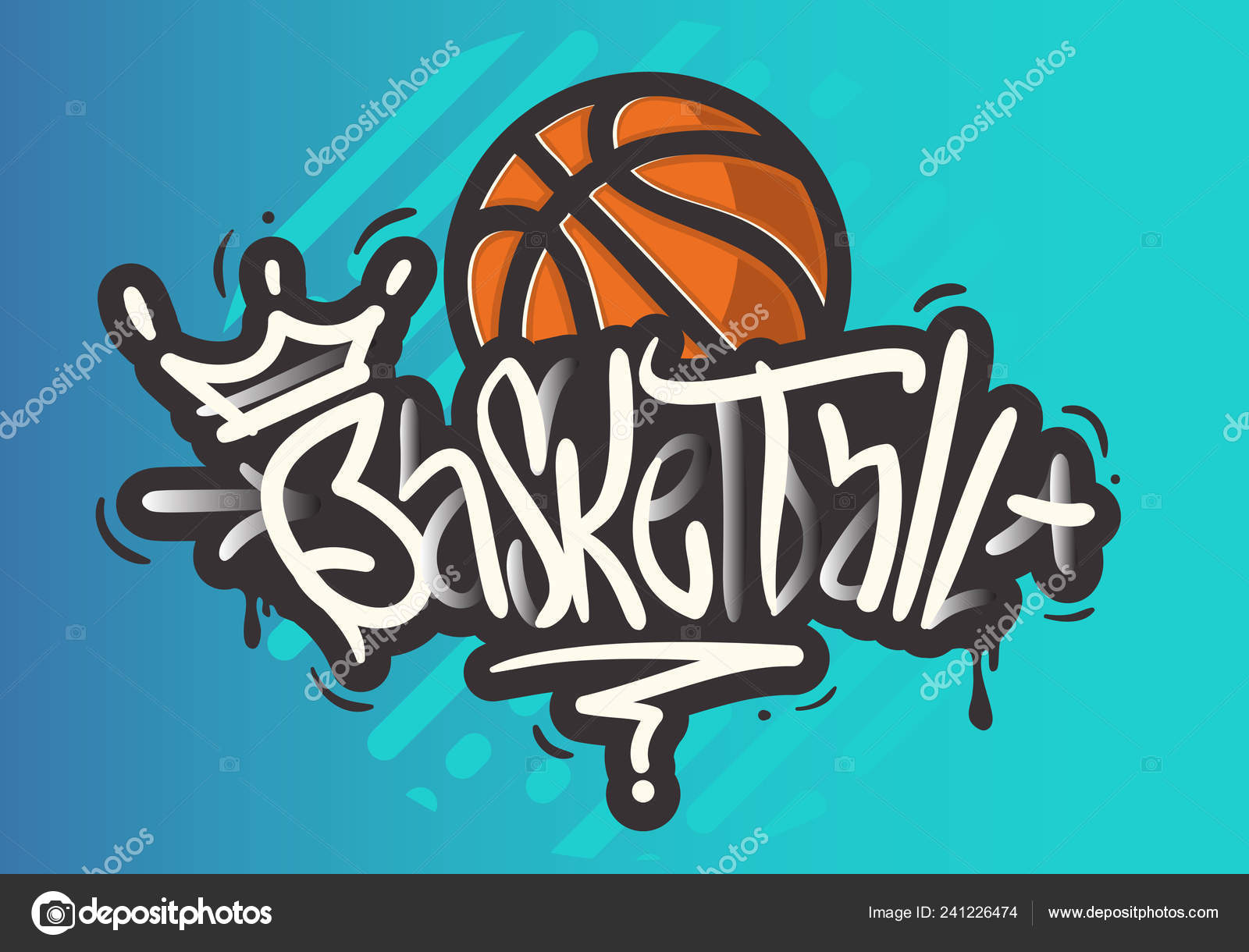 Baloncesto Tema Cepillo Dibujado a Mano Letras Caligrafía Graffiti ...