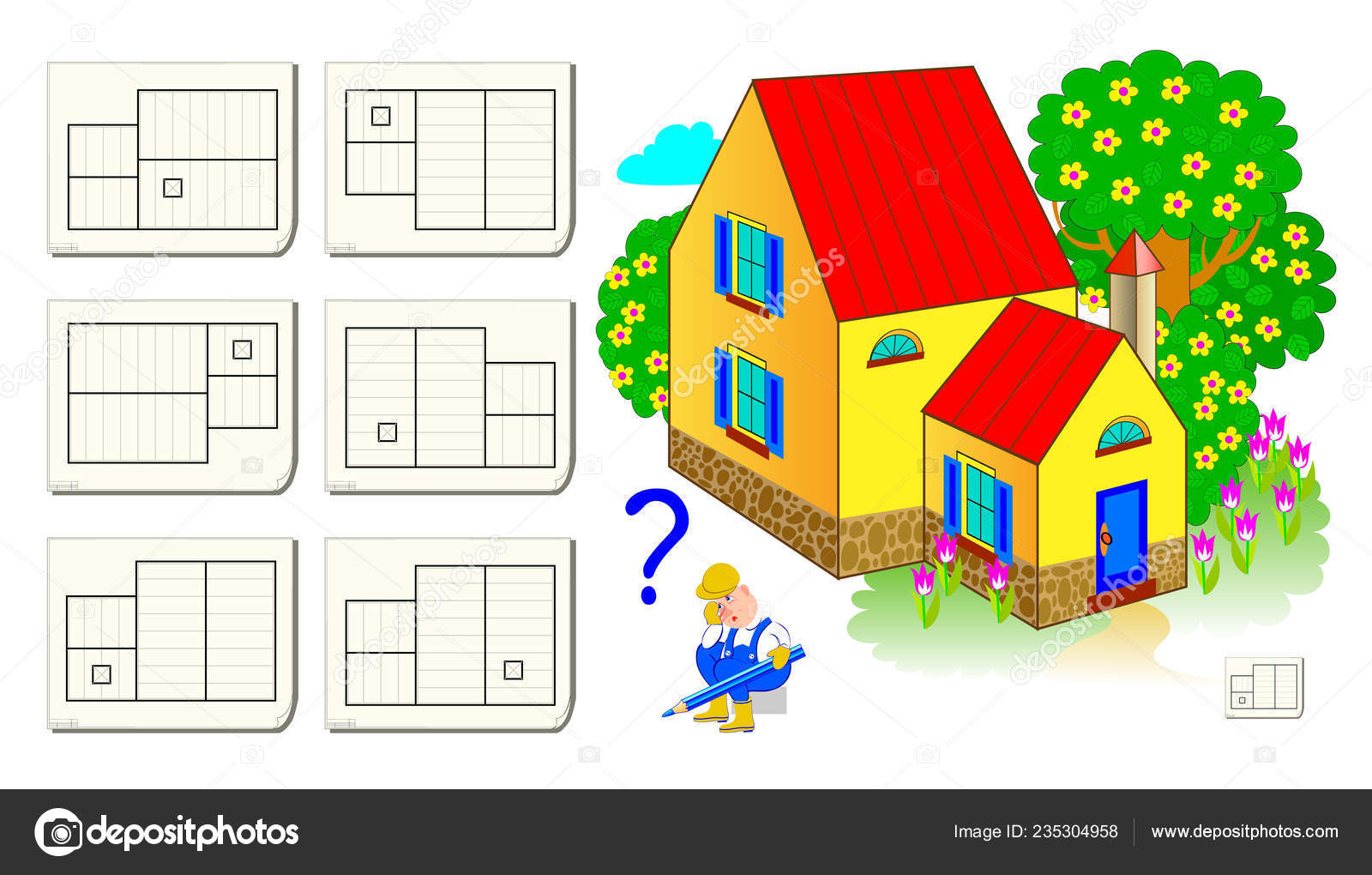 Logic Puzzle Game Children Adults Help Worker Find Plan Corresponding ... Logic Puzzle Game Children Adults Help Worker Find Plan Corresponding ...
